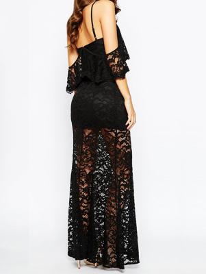 China Elegant Zwart Sexy Lang Kant Maxi Evening Dresses Te koop
