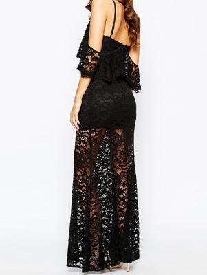 China Elegant Zwart Sexy Lang Kant Maxi Evening Dresses Te koop