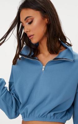 Cina Blu lungo delle maniche del maglione anteriore del raccolto dello zip in vendita