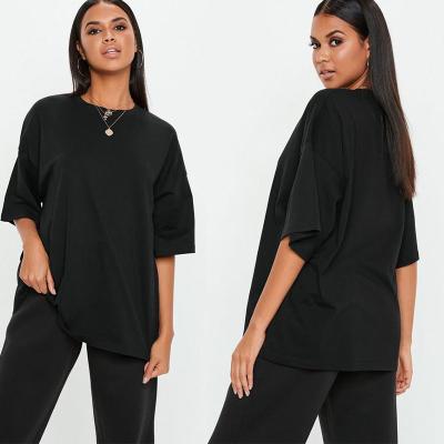 Cina Donne surdimensionate dell'abbigliamento della maglietta di Logo Custom Black Drop Shoulder in vendita