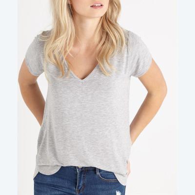 Cina Donne su ordinazione della maglietta dell'abbigliamento del collo a V di logo in vendita