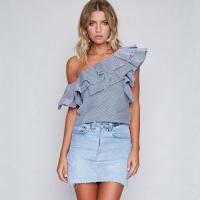 China One Side Shoulder Stripe Ruffe Mini Top for sale