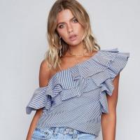 China One Side Shoulder Stripe Ruffe Mini Top for sale