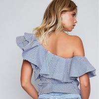 China One Side Shoulder Stripe Ruffe Mini Top for sale