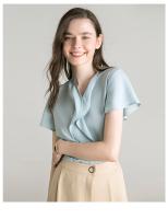 China V Neck Short Sleeve Summer Blouse for sale