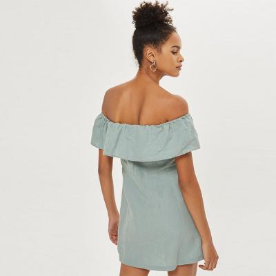 Cina Donne dell'abbigliamento fuori dal vestito di tela dall'increspatura di Bardot dei vestiti dalla spalla in vendita