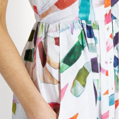 Cina Bianco-stampa di 2018 vestito economico semplice abbottonato del Midi della tela della nuova donne di stile in vendita