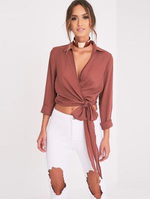 Cina Le ultime signore di modo avvolgono la blusa con il legame in vendita