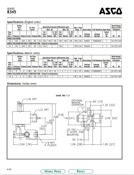 Quality Compact General Service 2 Position 4 Way Solenoid Valve ASCO 345 Female NPT for sale