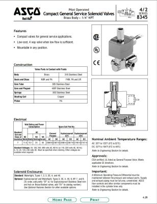 Quality Compact General Service 2 Position 4 Way Solenoid Valve ASCO 345 Female NPT for sale