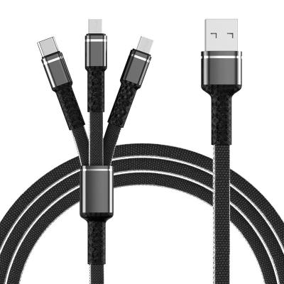 China 3 in 1 1.2m USB 2,0 het Laden Kabel 3A Snel het Laden Type C Mobiele Telefoon for sale