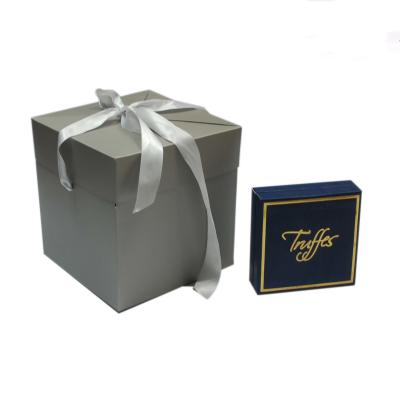 China Custom Luxe Ribbon Duet Series Paper Jewelry Box High Walled Rigid Folding Rigid Setup Gift Cake Box for sale