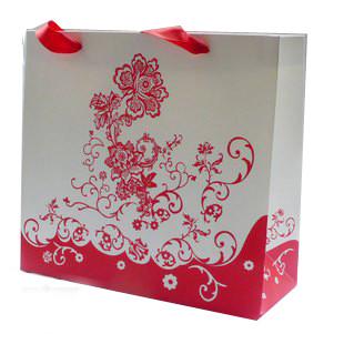 China Customized Luxury Fashion Recyclable Pink Gift Paper Bag with Color Ribbon for sale