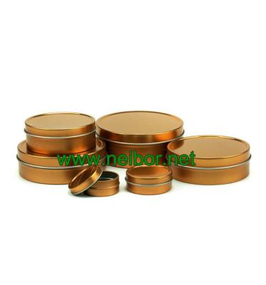 China Copper color 1oz 2oz 4oz 6oz 8oz 12oz 16oz round 2pcs shallow seamless tin container for sale