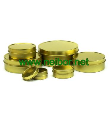 China gold color round shape 2 pieces seamless shallow tin container for sale
