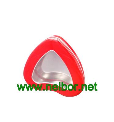 China Red color gift heart tin box with clear PVC window to see through for sale