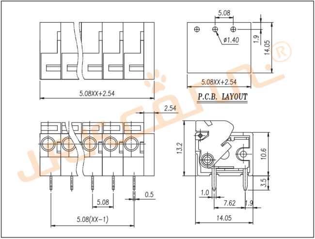 5.08/7.62mm Pitch PA66 Housing PCB Spring Terminal Block for Tool-Free ...