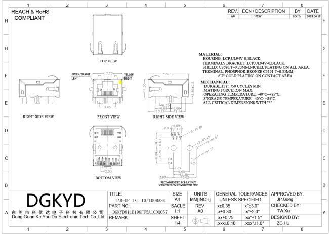 1x1 Single-Port RJ45 Network Connector front view
