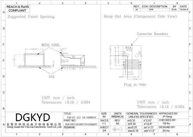 1x1 Single-Port RJ45 Network Connector side view