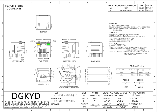 High Quality RJ45 Ethernet Connector front view