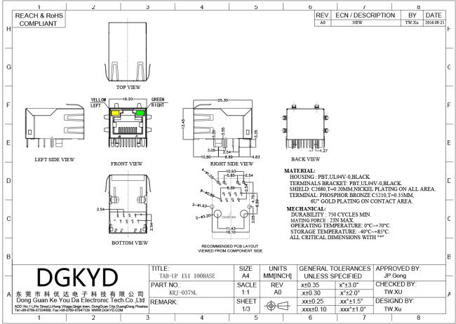 Single Port RJ45 Transformer - Front View