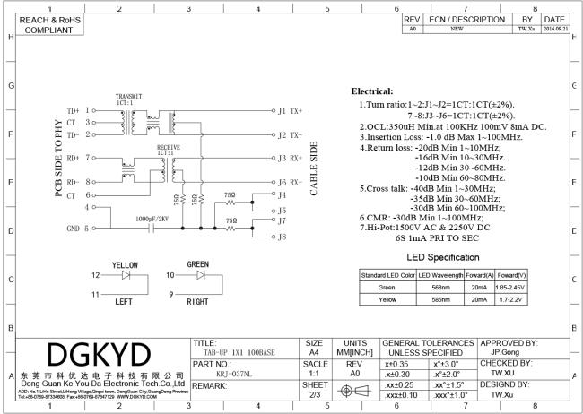 Single Port RJ45 Transformer - Side View