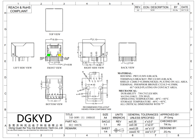 Industrial Grade RJ45 Connector - Front View
