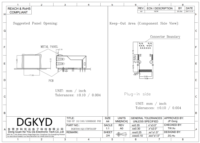 High-Frequency Gold-Plated 6U Network Port Ethernet RJ45 Connector - Side View