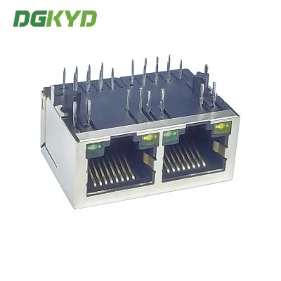 中国 DGKYD112B002AA1A1D Rj45 1X2 8P8C 100M統合されたフィルター コネクターの黄色緑LED 販売のため