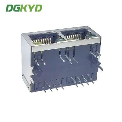 中国 DGKYD112B002AA1A1D Rj45 1X2 8P8C 100M統合されたフィルター コネクターの黄色緑LED 販売のため