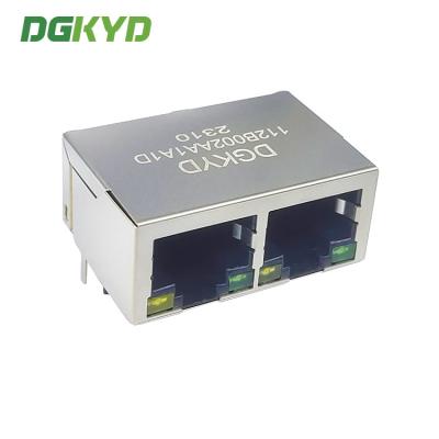 中国 DGKYD112B002AA1A1D Rj45 1X2 8P8C 100M統合されたフィルター コネクターの黄色緑LED 販売のため