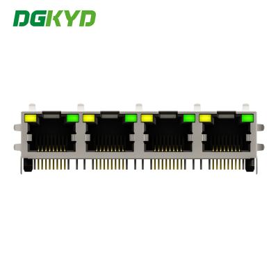 중국 DGKYD561488DB1A1DY1022 4 포트 보호된 Rj45 커넥터 1x4 포트 RJ45 소켓 멀티 소켓 RJ45 LED 판매용