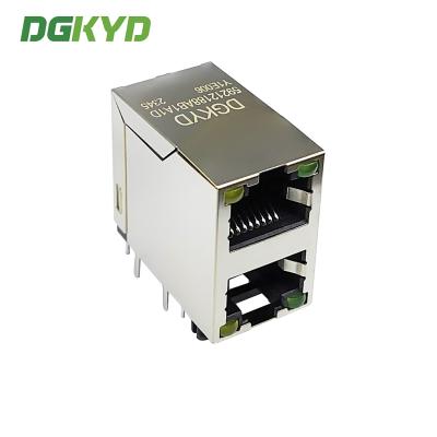 중국 DGKYD59212188AB1A1DY1E006 90도 사이드 플러그 2X1 RJ45 다중 포트 커넥터 LED 판매용