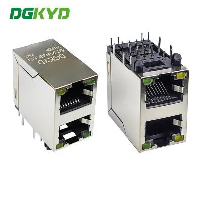 China DGKYD59212188AB1A1DY1E006 90 Degree Side Plug 2X1 RJ45 Multiple Port Connectors With LED for sale