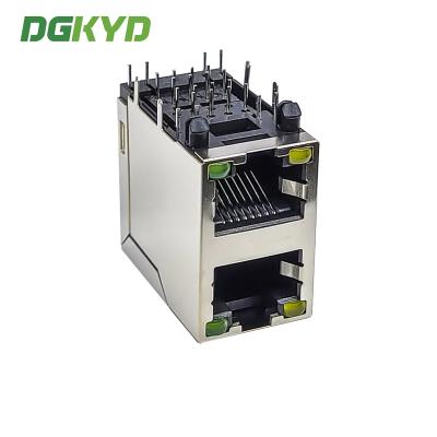 중국 DGKYD59212188AB1A1DY1E006 90도 사이드 플러그 2X1 RJ45 다중 포트 커넥터 LED 판매용