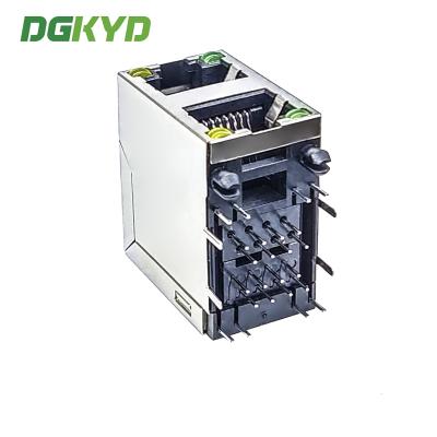 중국 DGKYD59212188AB1A1DY1E006 90도 사이드 플러그 2X1 RJ45 다중 포트 커넥터 LED 판매용