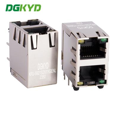 China KRJ-5921S2X1YGENL 2x1 Dual Port RJ45 Connector With Light And Spring Clip Without Filter for sale