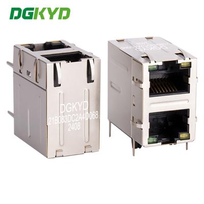 China DGKYD21B083DC2A4D 2X1 Dual Port RJ45 Connector 100Mbps Filtro integrado, Soquete de porta da rede de comunicação à venda