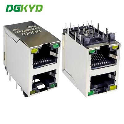 China Dual Port RJ45 Connector With Light And Short Body Without Filter DGKYD59212188AB1A1DY1022 for sale