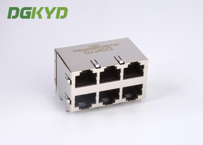 China POE Rj45 Connector RJ45 Stack Jack MagJack 10/100BaseT 2X3 Y/G -40 to - 85C for sale