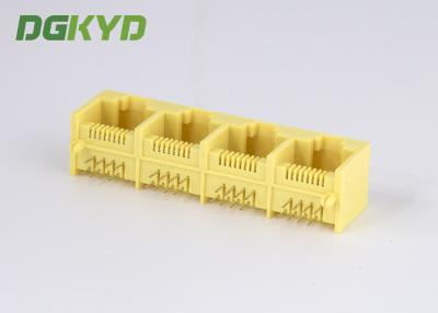 China Yellow plastic housing 1X4 Multi Port RJ45 connectors ethernet female socket for sale
