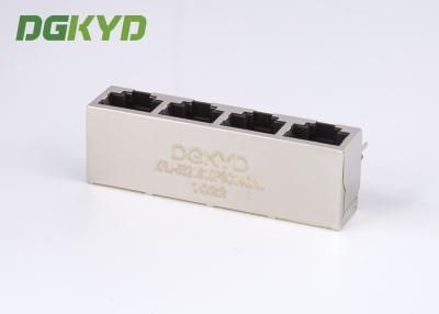 China 1x4 Right Angle Tab Down Shield RJ45 Connectors Quad Ports Ethernet Switch Sockets for sale