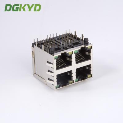 China Shield Dual Deck 2x2 Rj45 Lan Modular Jack Four Ports Network Switch Connector for sale