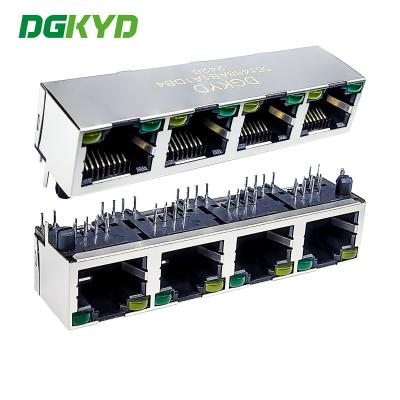 China Four Port RJ45 90 Degree Straight Plug Connector 8P8C With Light Gold-plated 6U Modular Socket DGKYD561488AB1A1DB4 for sale