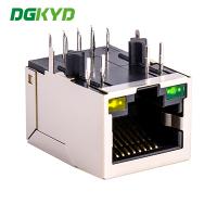 China RJ45 Ethernet Socket 100Mbps with POE Interface & Integrated Filter - 8 Position Right Angle PCB Mount for sale