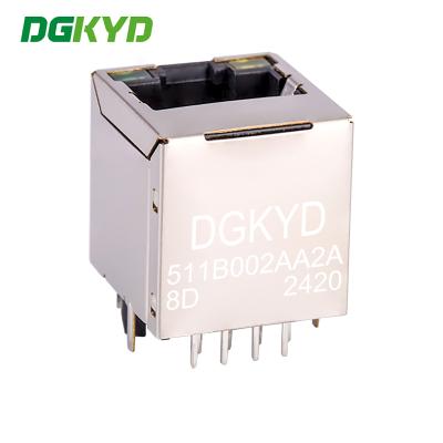 China RJ45 Vertical Interface 180 Degree Network Connector 100MB Transformer DGKYD511B002AA2A8D for sale