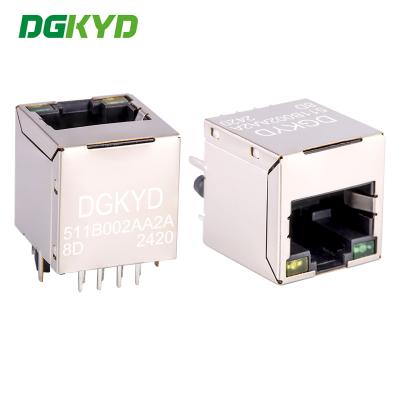 China RJ45 Vertical Interface 180 Degree Network Connector 100MB Transformer DGKYD511B002AA2A8D for sale