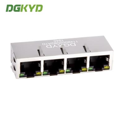 China RJ45 Connector 1X4 100Mbps Ethernet Socket With Light And Shielded Ethernet Interface DGKYD114B002DB2A1D for sale