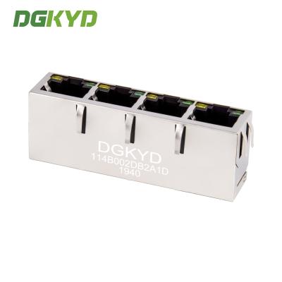 China RJ45 Connector 1X4 100Mbps Ethernet Socket With Light And Shielded Ethernet Interface DGKYD114B002DB2A1D for sale