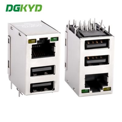 China Three deck stacked USB RJ45 connector , RJ45 with double USB Jack USB2.0 KRJ-USB2YGWTNL for sale